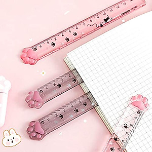 AKOAK 2 Pieces (15 cm) Cute Cat's Paw Straighter Ruler, Plastic Clear Student Ruler, for DIY Drawing/Line Drawing/Measuring/School/Home/Office Supplies, Children's Gifts