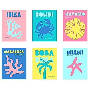 Preppy Wall Art Prints Set of 6 Abstract Beach Travel Destination for Home Decor (8" x 10" Unframed on Premium Fine Art Matte Paper), Minimalist Matisse Style