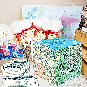 51PCS Adventure Card Box Holder and Advice Cards for Adventure Awaits Bon Voyage Farewell Travel Themed Birthday Graduation Retirement Job Career Change Party Decorations Supplies