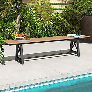 Tangkula 6 FT HDPE Outdoor Bench, Extra Long Patio Picnic Bench for 3-4 People, 1100 lbs Weight Capacity, Patio Dining Bench, Outdoor Backless Bench for Garden, Porch, Lawn, Backyard & Park (2, Brown)