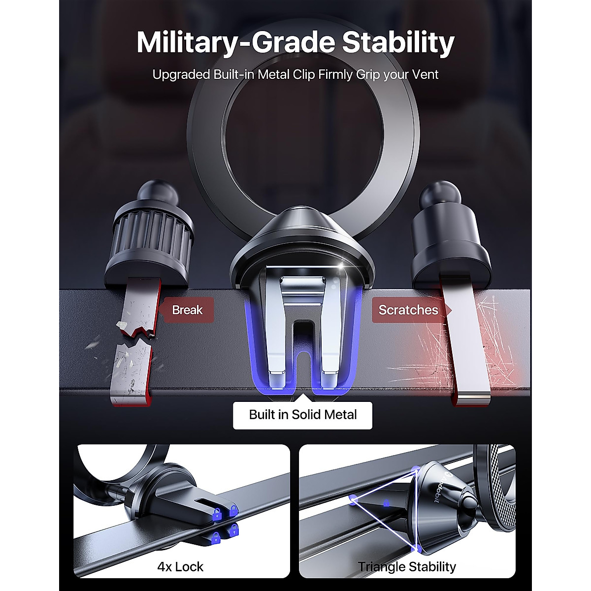 andobil for Magsafe Car Mount [Strongest Magnet, Easy Installation] All Metal Magnetic Cell Phone Holder Car, 360° Air Vent Car Phone Mount, Fits for iPhone 15 14 13 12 Pro Max Samsung S24 S23 Ultra