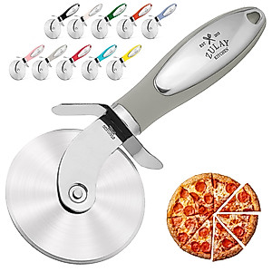 Zulay Kitchen Large Pizza Cutter Wheel - Premium Stainless Steel Pizza Slicer - Easy To Clean & Cut Pizza Wheel - Super Sharp, Non-Slip Handle & Dishwasher Friendly - Gray