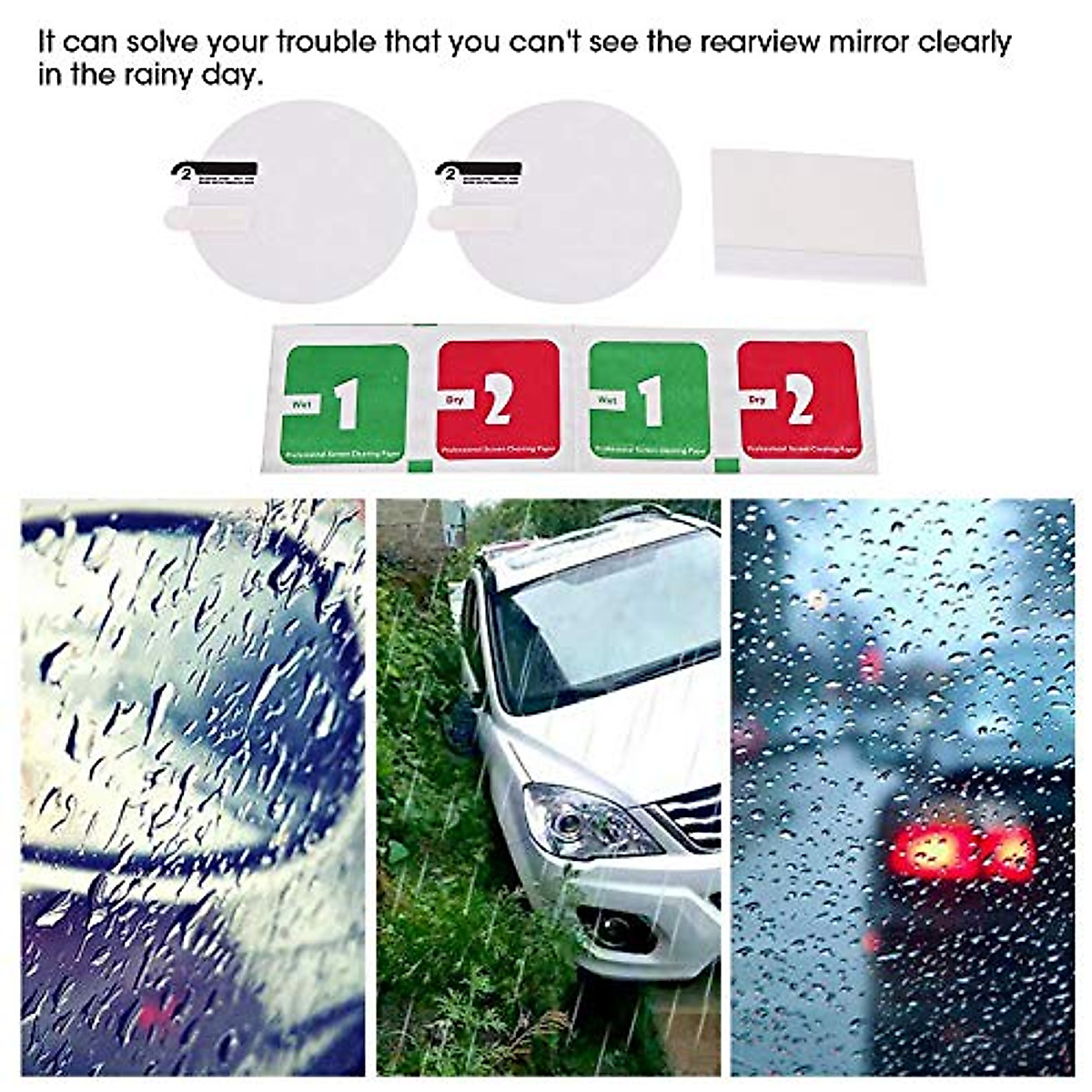 Acouto Car Rearview Mirror Film 80mm Transparent Car Rear View Mirror Anti Fog Rainproof Waterproof HD Clear PET Protective Film Sticker 2pcs Rounded