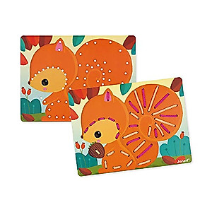 Janod Lacing Game Animals - 6 Lace and Trace Cards with 12 Laces - Ages 4+ - J05313