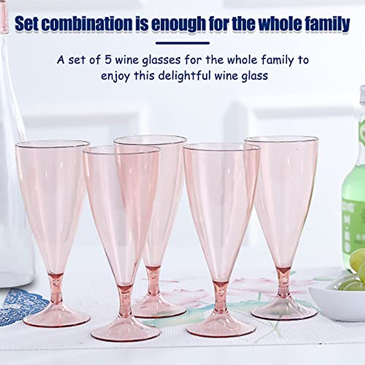 Niceshop foldable plastic champagne wine glasses set of 5, reusable, foldable wine glasses with storage bottles, easy to carry, suitable for outdoor, camping, and travel, each 6.5 ounce pink.