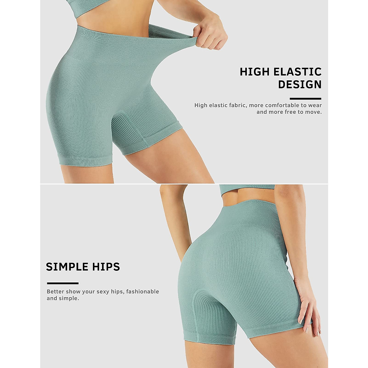 Women’s Workout Running Shorts High Waist Tummy Control Athletic Gym Yoga Lounge Shorts (N08S-HeiBaiLan)