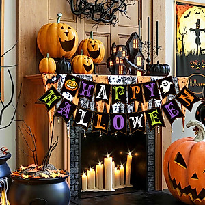OHOME Halloween Decorations - Happy Halloween Banner | Halloween Party Decorations for Indoor Outdoor - Halloween Backdrop Garland for Outside | Hanging Halloween Party Favors Supplies for Birthday,Trunk or Treat Decorations