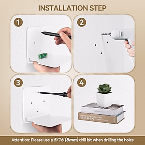 Invisible Floating Bookshelves for Wall, Set of 6 Heavy-Duty Floating Bookshelf Wall Mounted, Large Size Iron Wall Shelves Book Shelf Organizer for Bedroom Living Room Office Wall Decor (White)