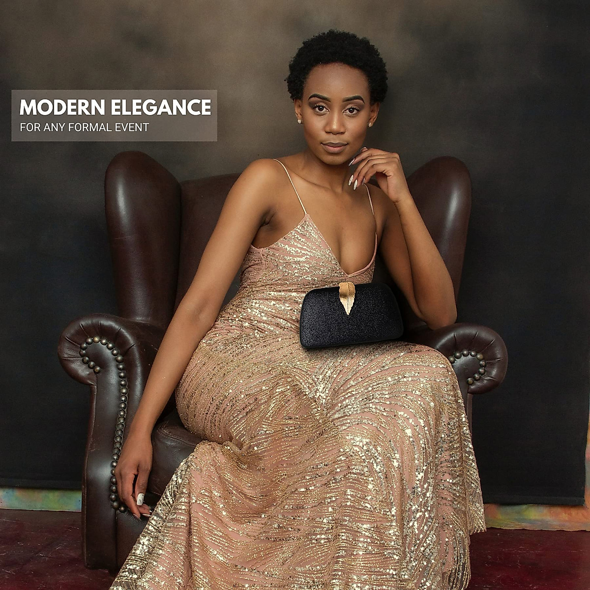 Before & Ever Women's Small Black Sparkle Clutch, Evening Handbag for Women - Formal Crossbody Purse