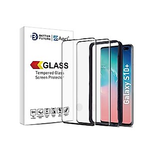 AACL Glass Screen Protector for Samsung Galaxy S10 Plus,6.4-Inch,2 Pack,Curved Tempered Glass,Compatible with Ultrasonic Fingerprint Scanner,Black