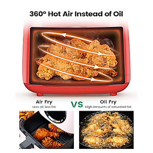 [NEW LANUCH] KOOC Large Air Fryer, 4.5 Quart Electric Hot Oven Cooker, Free Cheat Sheet for Quick Reference Guide, LED Touch Digital Screen, 8 in 1, Customized Temp/Time, Nonstick Basket, Red