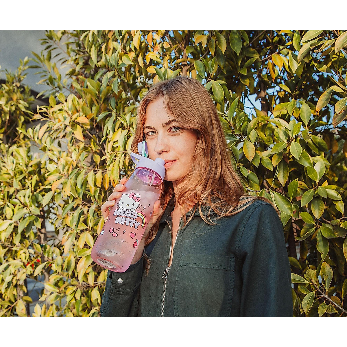 Hello Kitty Rainbow Treat And Stars Water Bottle W/Lid, Plastic