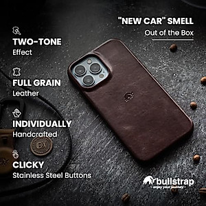 Bullstrap Premium Handcrafted Leather Case for iPhone 13 Pro Max | No-Bulk Flawless Fit & MagSafe Compatible | Premium Full-Grain iPhone 13 Pro Max Leather Case w/Beautiful & Unique Patina | Bourbon