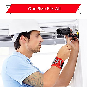 BYKES Magnetic Wristband for Holding Screws, Nuts, Nails and Bolts | Powerful Super Strong Magnetic Tool Wristband for Men and Women | Large Magnetic Wrist Tool Holder | Tool Gifts for Men | Red/Black