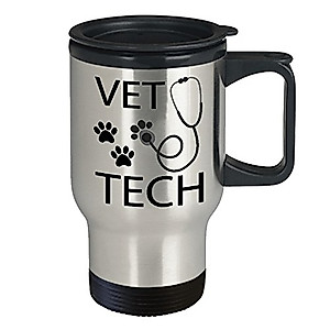 Vet Tech Paws Coffee Travel Mug - Best Vet Tech Ever Appreciation Gift - Vet Med Gifts - Gifts For Veterinary Technician - Thank You Gift For Veterinarian (14 oz)