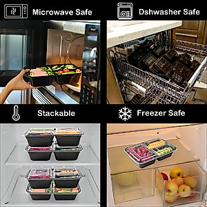 Sports Festival 22 Pack Meal Prep Containers, 43OZ Bento Box, 3 Compartment Divided Food Storage Containers Durable Stackable Reusable, For Microwave/Dishwasher/Freezer（22 Trays & 22 Lids）