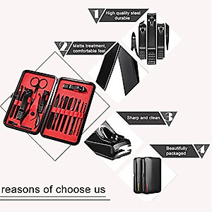 Manicure Set Pedicure Set Nail Clippers – Mifine 16 in 1 Stainless Steel Professional Pedicure Kit Nail Scissors Grooming kit with Black Leather Case