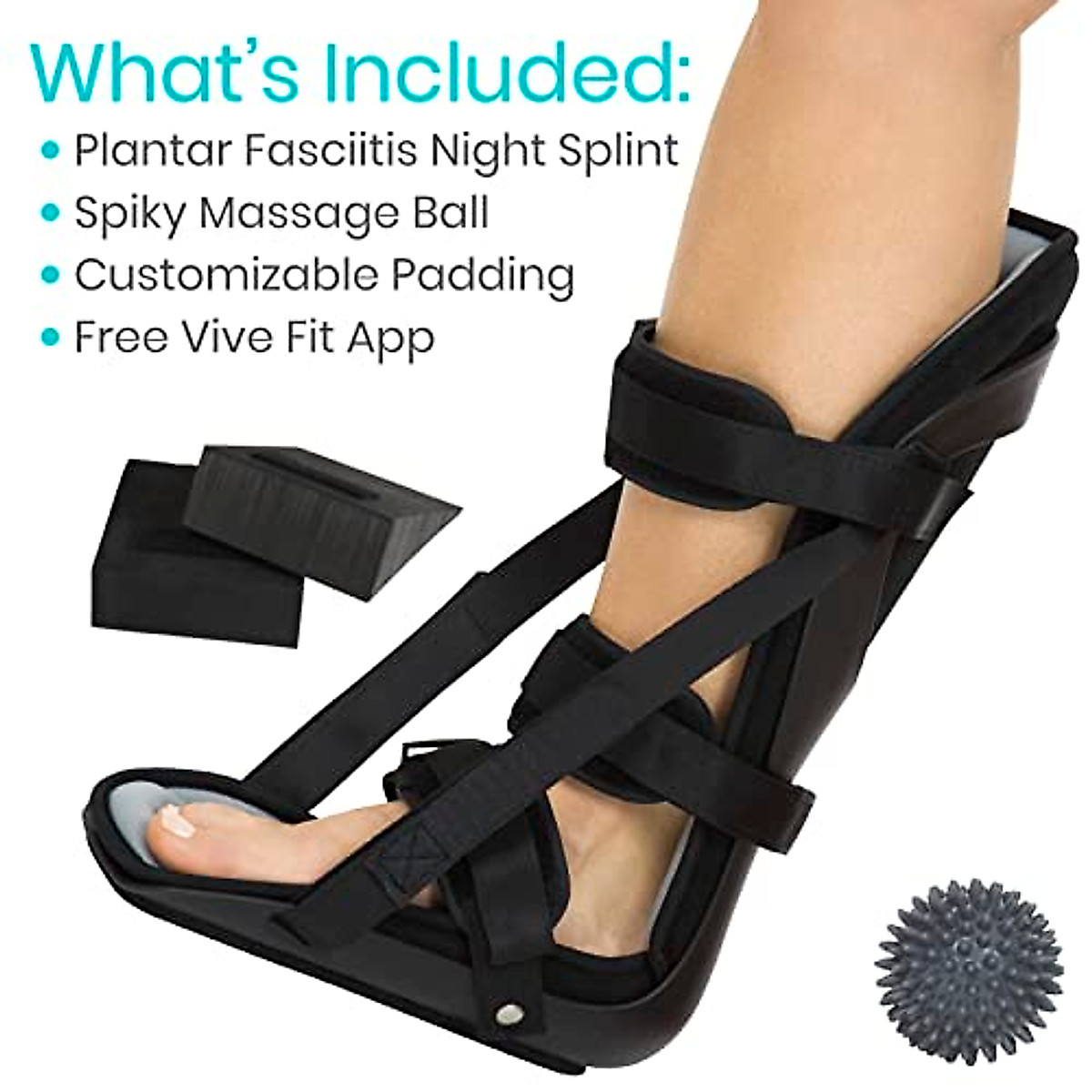 Vive Hard Plantar Fasciitis Night Splint and Trigger Point Spike - Stabilizer Brace Relieves Inflammation - Foot Support Boot Features Adjustable Hook and Loop Straps for Achilles Pain Relief
