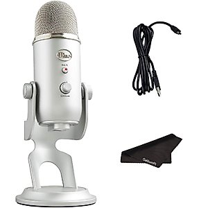 Newest Blue Yeti USB Microphone with 4 Pickup Patterns, 3 Condenser Capsules, Mic Gain Control & Adjustable Stand for Gaming, Streaming, Podcasting on PC & Mac with GalliumPi Accessories - Silver