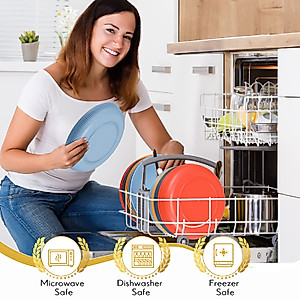 POVTOKA Reusable Wheat Straw Plates Set of 8, 9 Inch Unbreakable Dinner Plates, Dishwasher & Microwave Safe, Lightweight Plastic Tableware for Kids & Adult