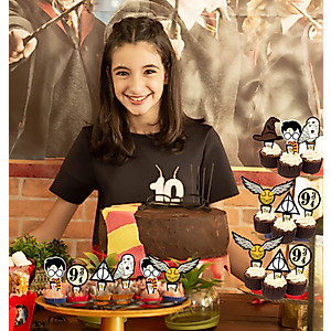 24 PCS Wizard Cupcake Toppers Magic Wizard Inspired Cupcake Picks Magic Movie Themed Kids Birthday Party Decorations Supplies