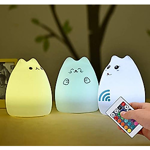 NeoJoy Cat Lamp, Remote Control Silicone Kitty Night Light for Kids Toddler Baby Girls Rechargeable Cute Kawaii Nightlight (Popurlarity Kitty)