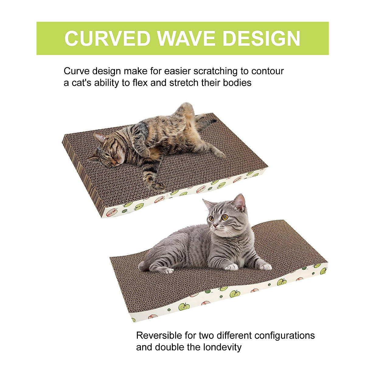 TIMHAKA Cat Scratching Board, Corrugate Cat Scratcher for Indoor Cats with Catnip, Cat Scratch Pad with Premium Scratch Textures Design, Cardboard Cat Scratcher with Double-Sided Usability (Pack of 2)