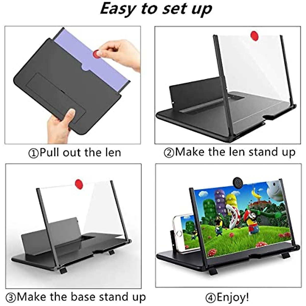 POTUINOM 18 Inch Phone Screen Magnifier 3D HD Enlarger Projector Foldable Phone Stand Holder with Screen Amplifier Compatible with All Smartphones