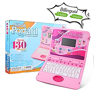 LESHITIAN Kids Laptop, Bilingual Laptop Spanish/English, 130 Learning Activities, Learning Computer for Kids Ages 5+