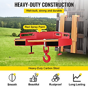 VEVOR Forklift Lifting Hook, 6600lbs Capacity Forklift Lifting Hoist, Red Forklift Mobile Crane with Swivel Hook and Two Large T-Screws, Hook Forklift Lifting Hoist, Fork Lifting Attachment
