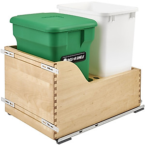 Rev-A-Shelf 4WCSC-1835CKGR-2/35 Qrt Soft-Close Full-Extension Pull-Out Waste Container w/Odor Reducing Green Compost Bin