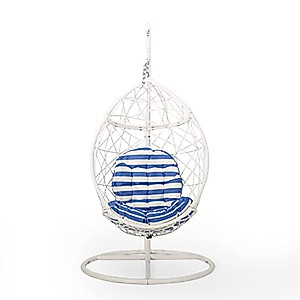 Christopher Knight Home Teresa Outdoor Wicker Tear Drop Hanging Chair, White and Blue