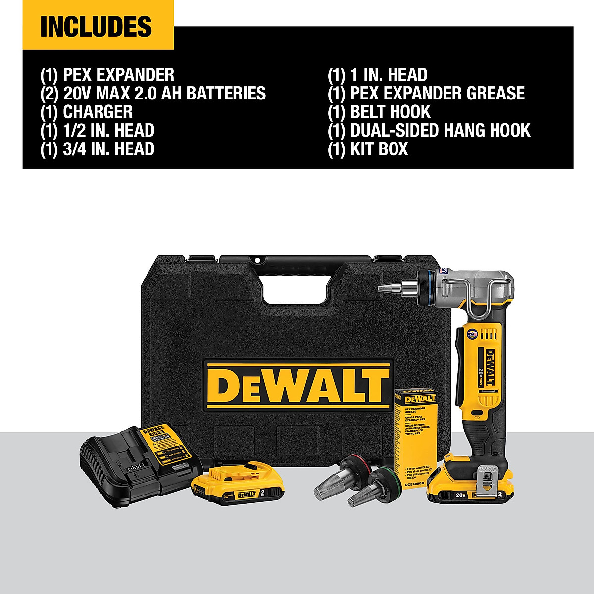 DEWALT 20V MAX* PEX Expander Tool Kit, 1-Inch (DCE400D2)