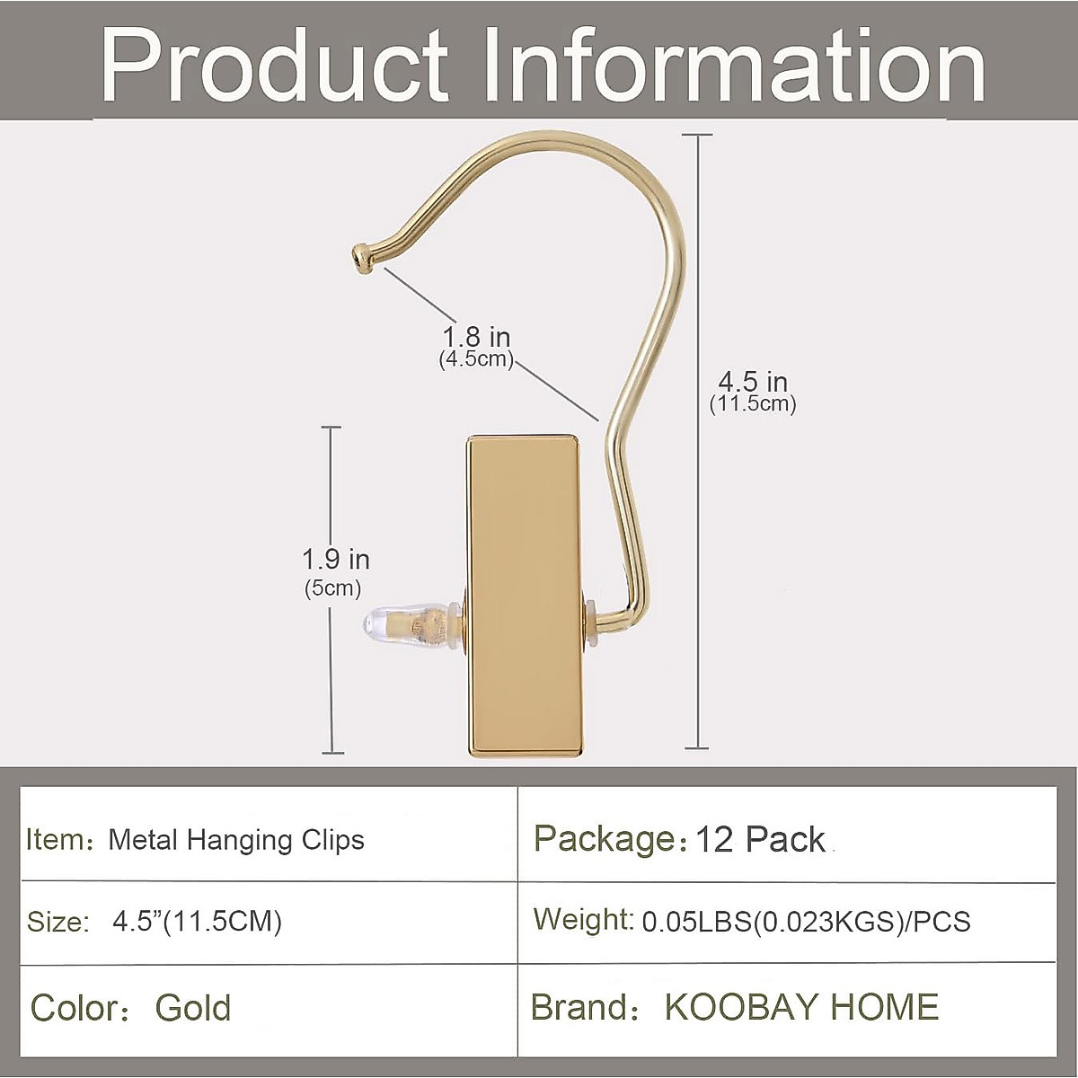 KOOBAY Boot Hangers 4.5" Metal Outfit Hanger Gold Hanging Clips for Gloves Shoes Laundry Hooks Hair Extension Wigs Clips Portable Home Travel Hangers for Hat, Towels, Bras, Socks 12Pack