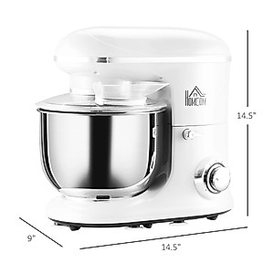 HOMCOM Stand Mixer with 6+1P Speed, 600W Tilt Head Kitchen Electric Mixer with 6 Qt Stainless Steel Mixing Bowl, Beater, Dough Hook, White