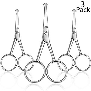 3 Pieces Nose Hair Scissors Rounded Tip Scissors Facial Hair Scissors Stainless Steel Blunt Tip Scissor for Eyebrows, Nose, Moustache, Beard, Grooming (Silver)