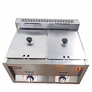 2 Pan 6L Pans Gas Deep Fryer Countertop, Commercial Food Warmer Heater Stainless Steel Buffet Countertop Heating Pot Steamer Soup Warmer for Catering and Restaurant