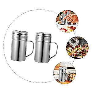 Housoutil 2pcs Seasoning Jar with Handle Glass Sauce Bottles Stainless Steel Containers Terrarium Salt and Pepper Shakers Storage Jar Seasoning Shaker Stainless Steel Pepper Shakers Salt Jar