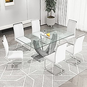 67" Rectangular Glass Dining Table - Tempered Glass Kitchen Table - Big Modern Glass Dining Room Table for 6-8 Person,Modern Clear Dining Glass Top Thick 0.39" for Living Room & Kitchen