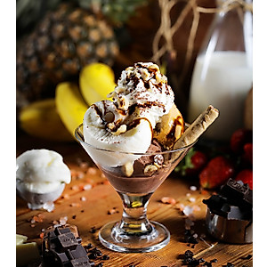 Glasia Set of 4 Glass Ice Cream Bowls and 4 Stainless Steel Spoons | Small Dessert Cups for Parfait Sundae Snacks Fruit | Mini Sorbet Glasses | Footed Trifle Tasters with Spoon for Parties