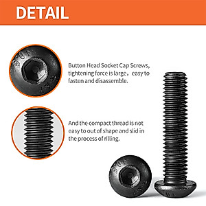 M5-0.8 x 30mm Button Head Socket Cap Screws Bolts 10.9 Grade Alloy Steel Metric, Black Oxide Finish, Machine Fully Threaded, Allen Hex Drive, 50PCS