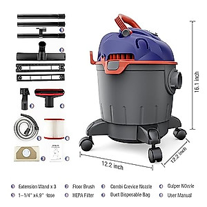 Stealth Wet/Dry Vacuum 5 Gallon, 5.5 Peak HP Shop Vacuum with Blower for Home, Garage, Car, Workshop,EMV051