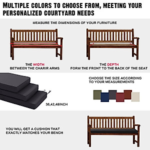 YIJIAN HOME Outdoor Bench Cushion 3.5inches Memory Foam Waterproof Patio Furniture Bench Cushion Porch Swing Cushion with Handle and Adjustable Strap, 42 x 18 Inch Dark Gray