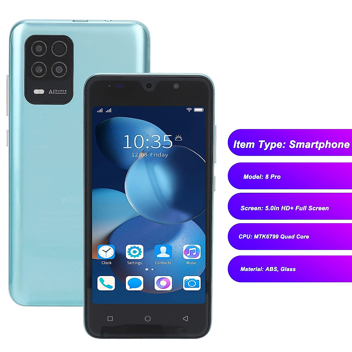 Unlocked Cell Phone, 5" Full HD Unlocked Smartphone 2GB RAM 32GB ROM Dual Card Dual Standby Mobile Phone for Android, Facial Recognition, 2200mAh Battery(Green)