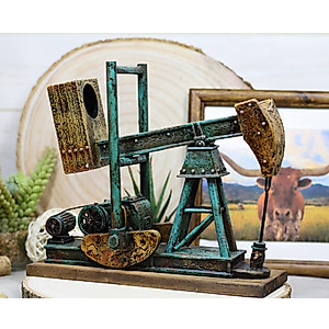 Ebros Gift Rustic Vintage Nodding Donkey Pumpjack Oil Derrick Rig Wine Bottle Holder Rack Caddy Statue Wild West Pumpjack Metal Platform Home Decor Sculptures
