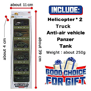 JQGT Diecast Military Vehicles Army Toy 6 in 1 Assorted Metal Model Cars Fighter Tank Attack Helicopter Panzer Playset for Kids Toddlers