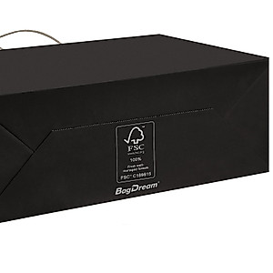 BagDream 16x6x12 Inches 50Pcs Black Kraft Paper Bags with Handles Bulk for Shopping, Grocery, Mechandise, Party, Gift Bags, 100% Recyclable Large Paper Bags