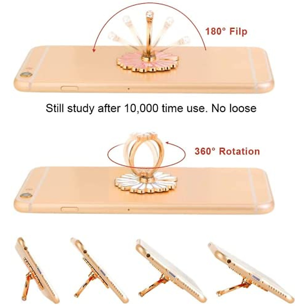 Zittop 3-Pack Phone Ring Holder 360 Rotation Glitter Bling Bling Finger Bracket Stand Grip Kickstand for Smartphones,Tablets,Pads (Daisy Pink/White/Green)