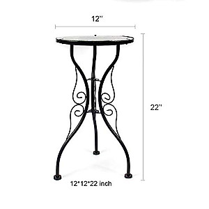 LIFFY Outdoor Mosaic Side Table - Butterfly Round End Table - Small Patio Side Table - Glass Garden Side Table for Yard,Lawn
