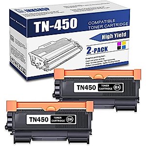 TN450 Compatible TN-450 Black High Yield Toner Cartridge Replacement for Brother TN-450 DCP-7060D DCP-7065DN Intellifax 2840 HL-2132 Toner.(2 Pack)